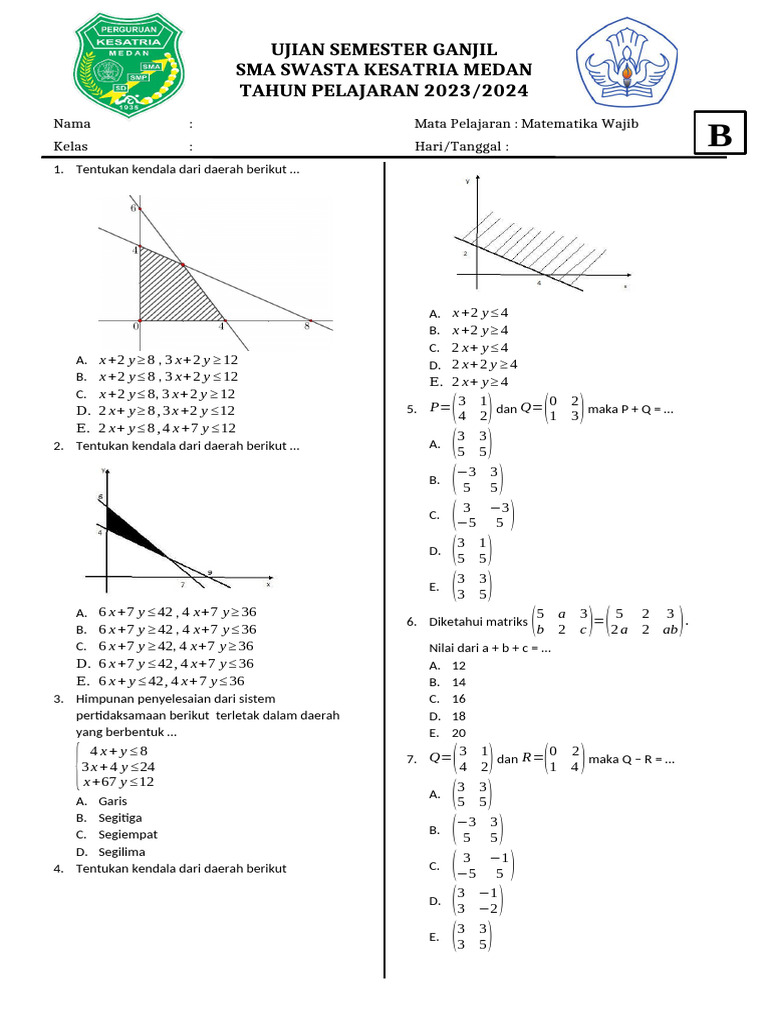 Format Soal Ganjil B Kelas XI MTK WAJIB | PDF