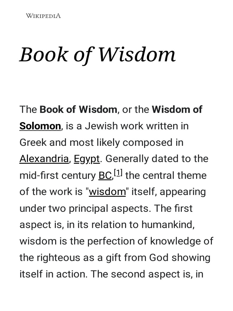 Book of Wisdom | PDF