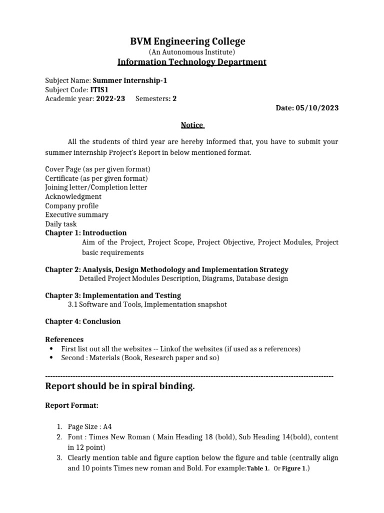 Internship Report Format | PDF