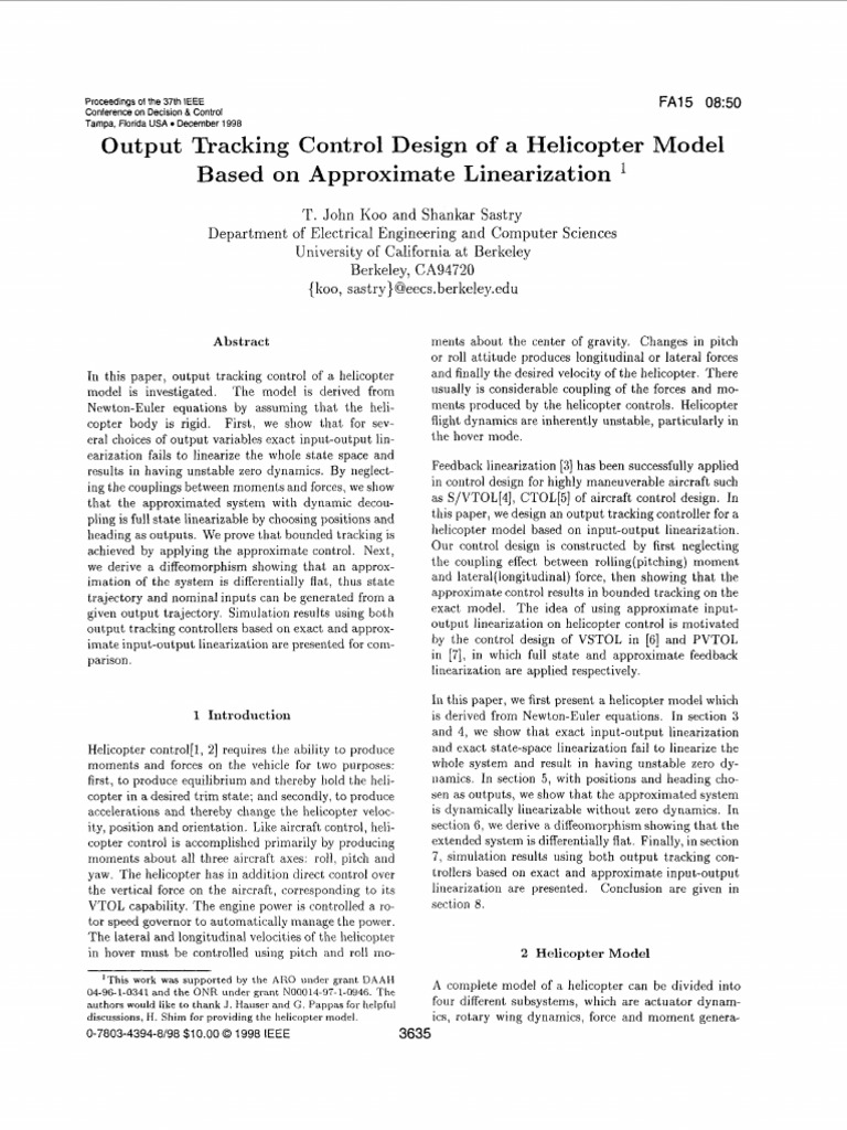 3- Output tracking control design of a helicopter model based on approximate linearization CDC ...