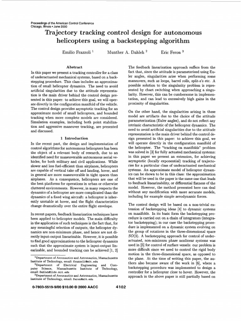 4 - Trajectory Tracking Control Design For Autonomous Helicopters Using A Backstepping Algorithm ...