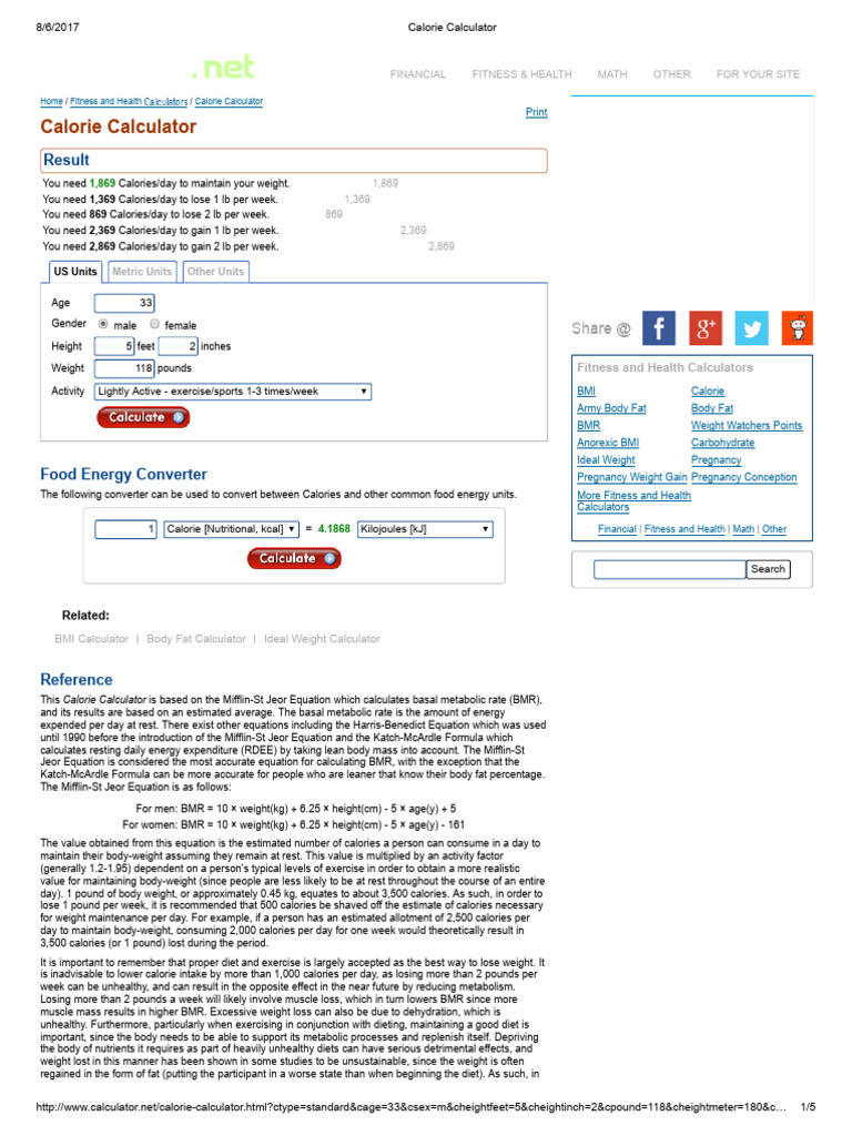 Calorie Calculator | PDF