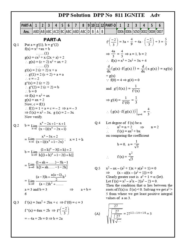DPP 811 Solution (Ignite Adv Solution) | PDF | Mathematics | Algebra