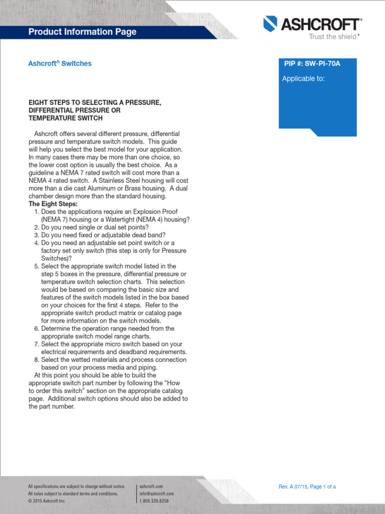 Pi Page Eight Steps SW Pi 70a | PDF | Switch | Pressure Measurement