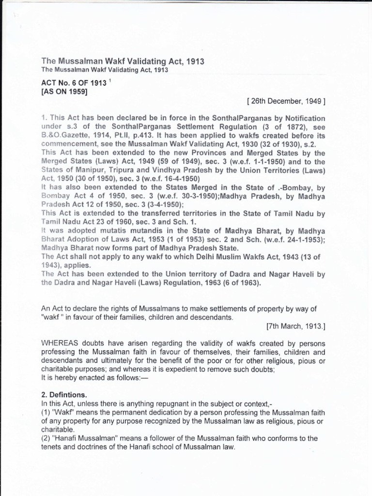 The Mussalman Wakf Validating Act.1913 | PDF