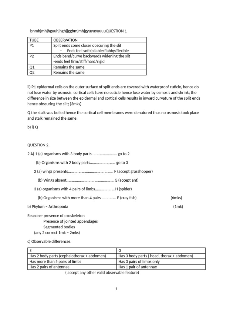 Bio Marking Scheme pp3 | PDF | Arthropods