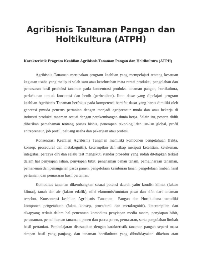 Karakteristik Program Keahlian ATPH | PDF
