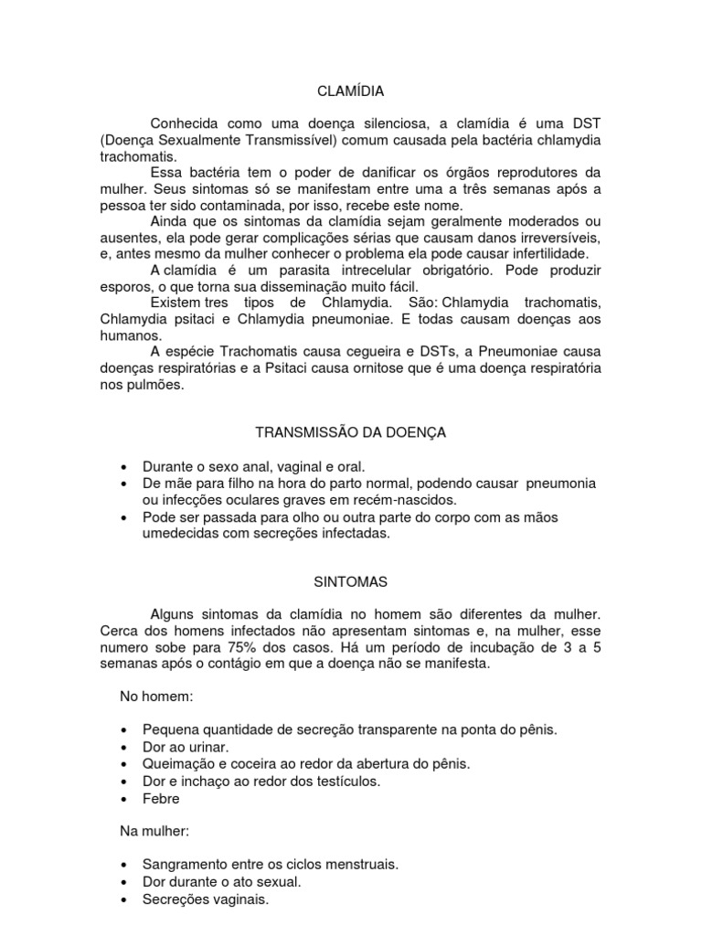 Sintomas e Tratamento da Clamídia em Homens | PDF | Reprodução humana | RTT