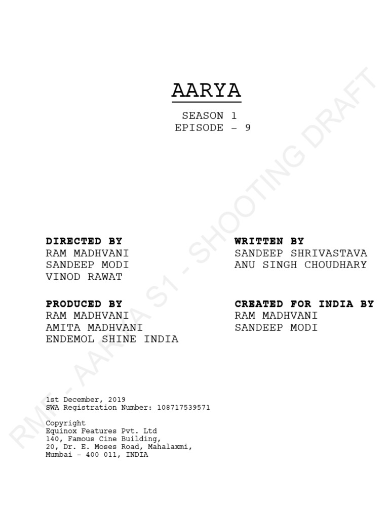 Aarya S1 Ep9 Shooting Draft Pdf