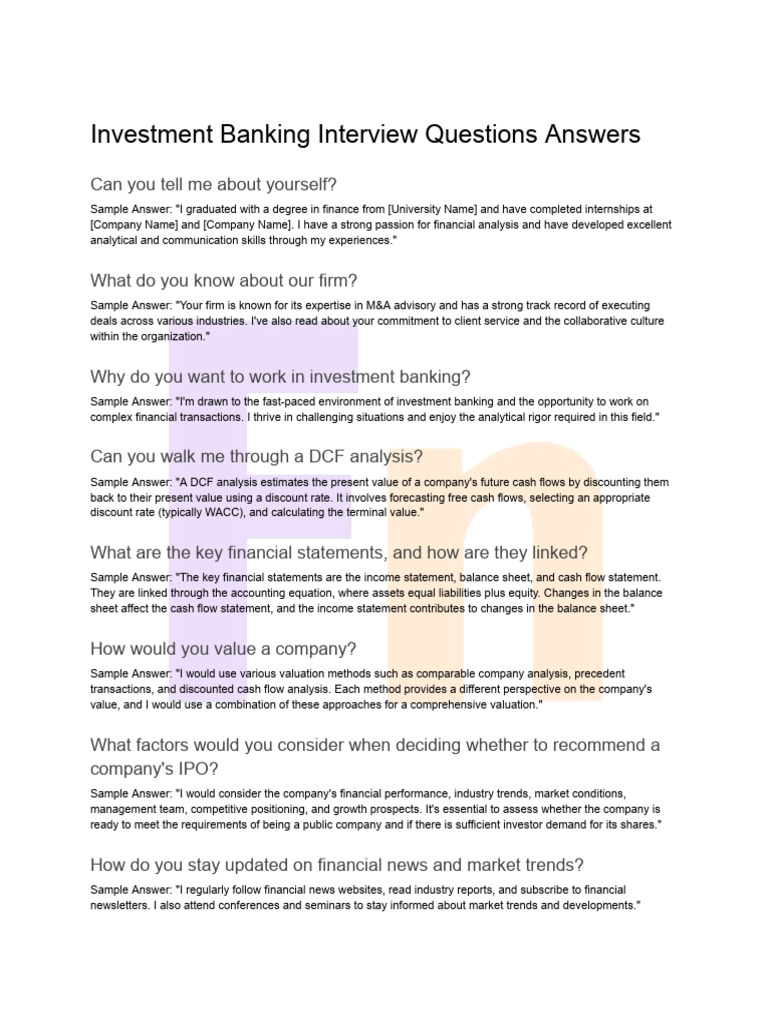 Investment Banking Interview Question and Answers PDF | PDF