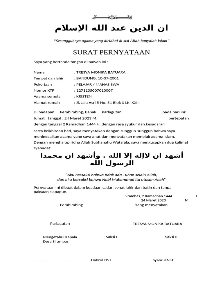 Formulir Muallaf KUA Umbulharjo | PDF