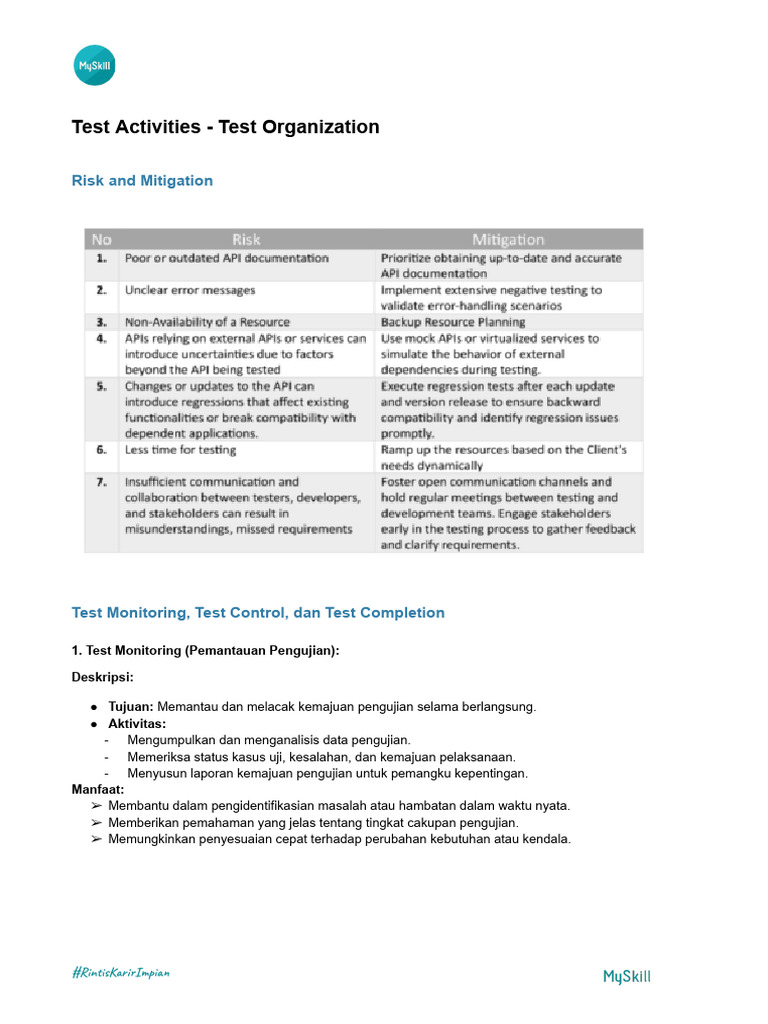 Test Activities - Test Organization | PDF