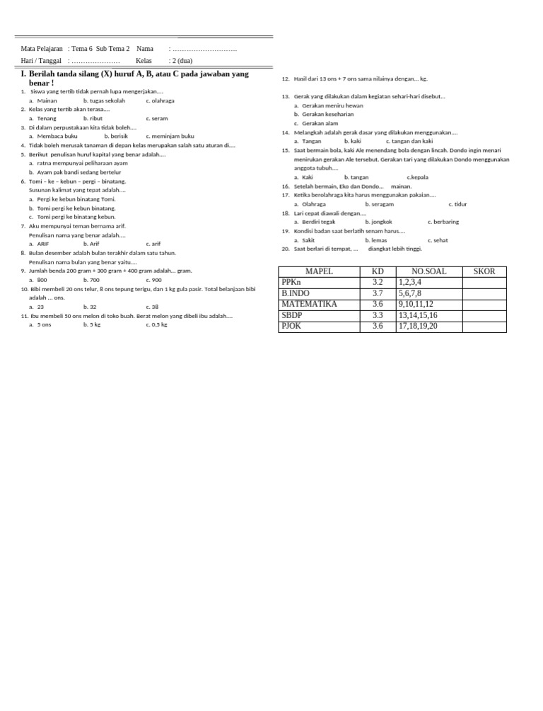 Uh Tema6 Subtema2. Kls2 | PDF
