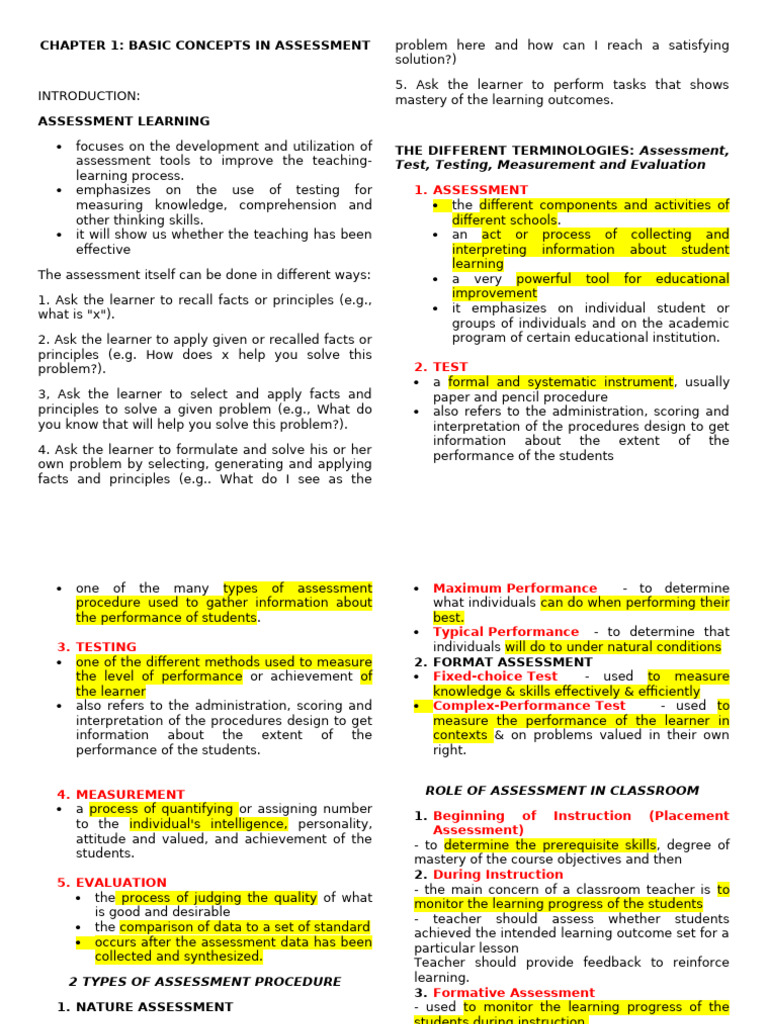 Assessment of Learning 1 Chapter 1 | PDF