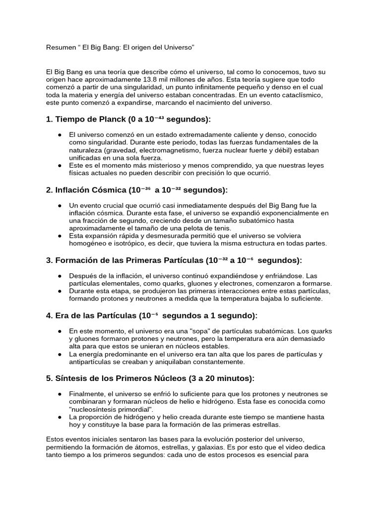 Resumen “ El Big Bang_ El origen del Universo” | PDF Resumen “ El Big Bang_ El origen del Universo” | PDF