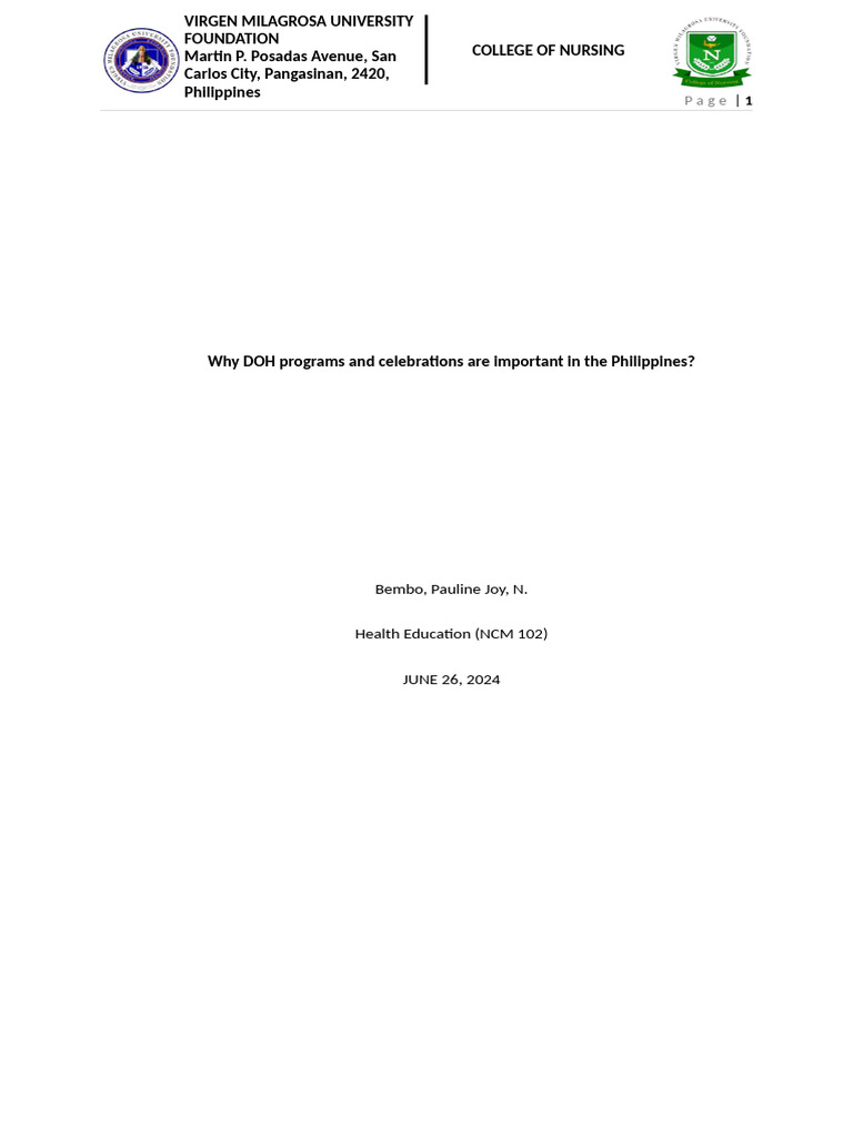 Importance of DOH Programs and Celebrations in The Philippines | PDF
