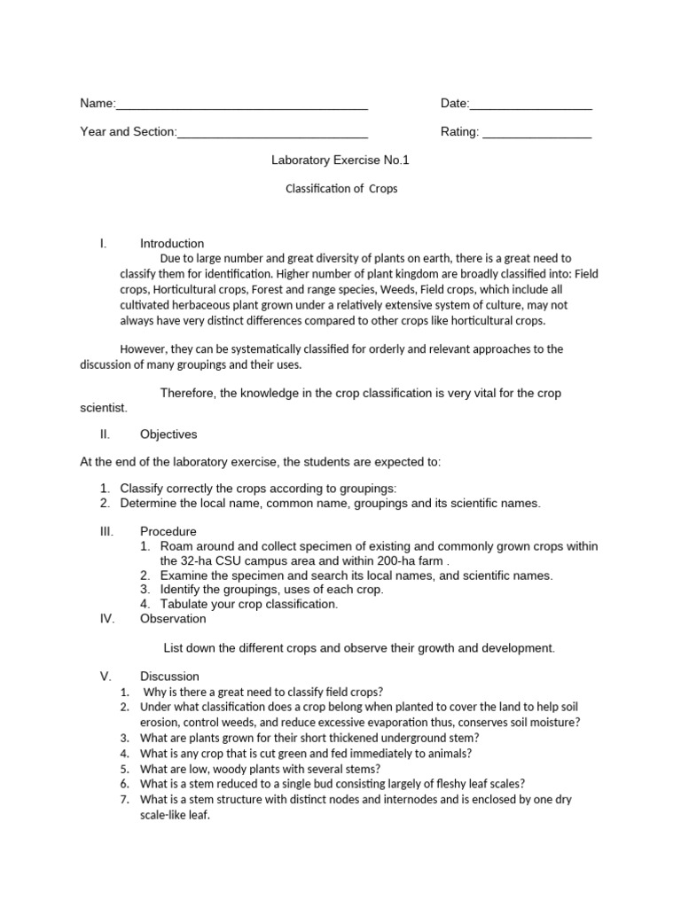 Crop Sci 1 Lab. Ex 1 BSA | PDF