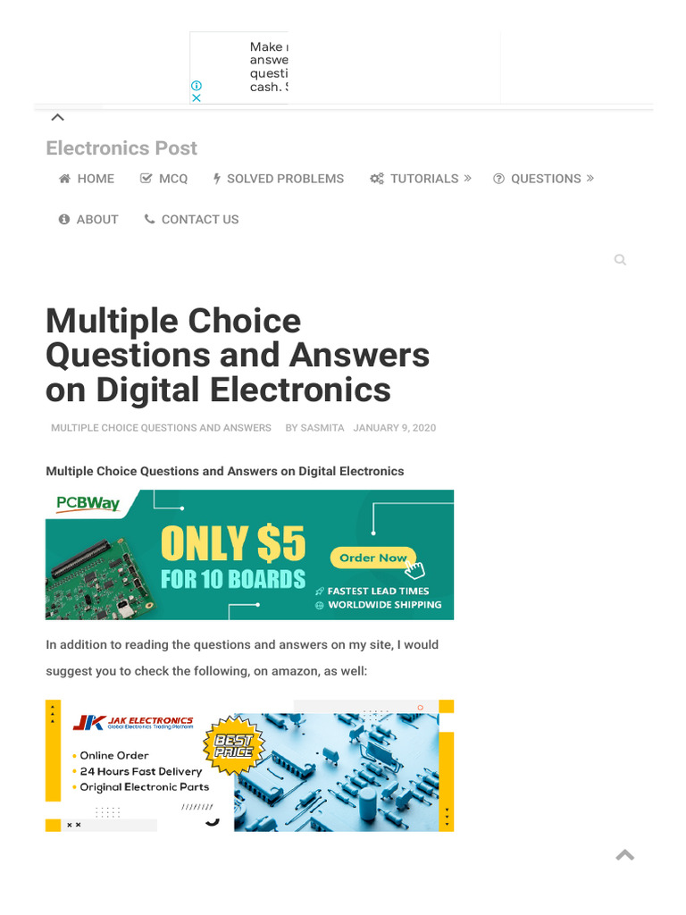 Multiple Choice Questions and Answers On Digital Electronics - E | PDF