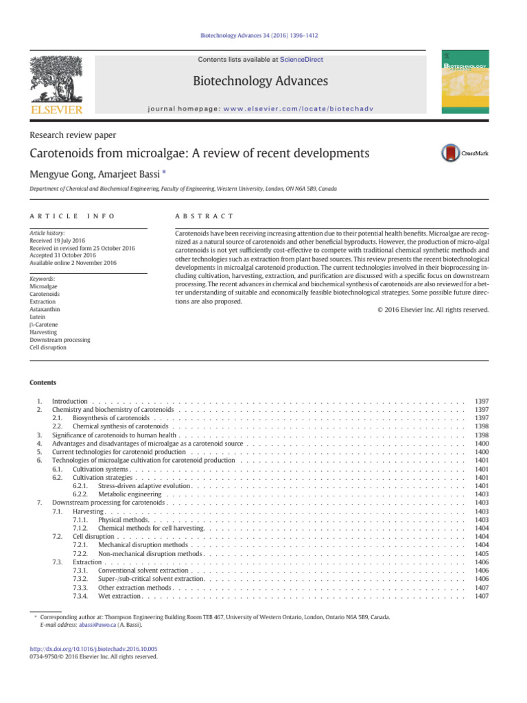 Mengyue Gong 2016 Carotenoids From Microalgae A Review of Recent Developments | PDF
