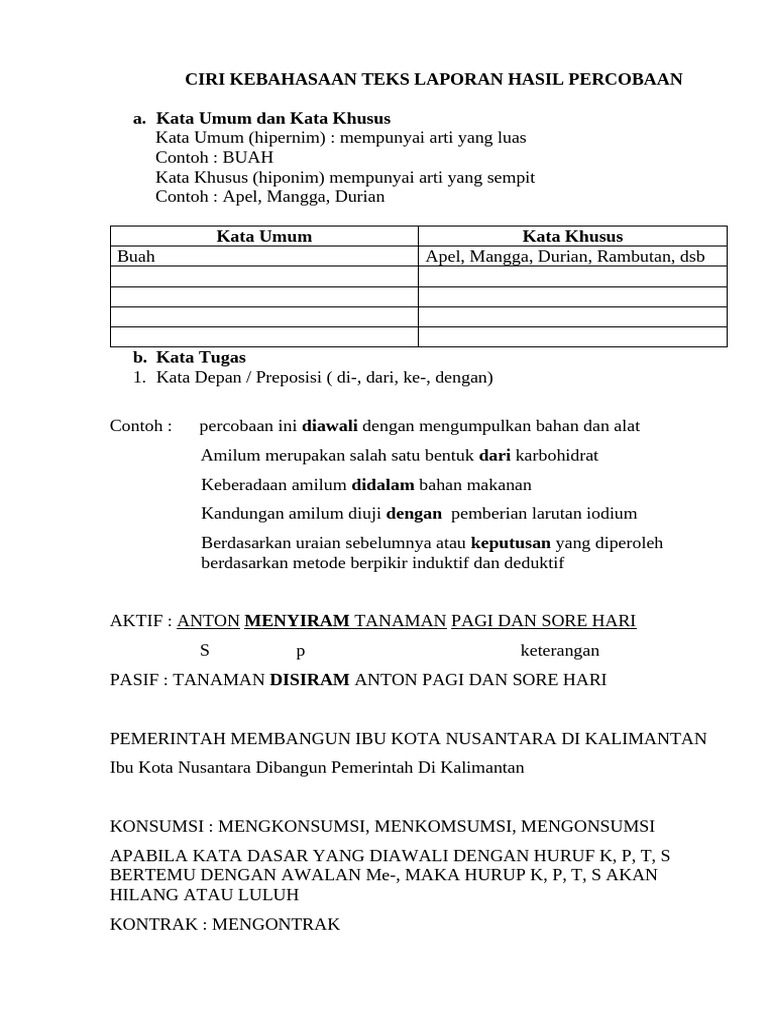 Ciri Kebahasaan Teks Laporan Hasil Percobaan | PDF