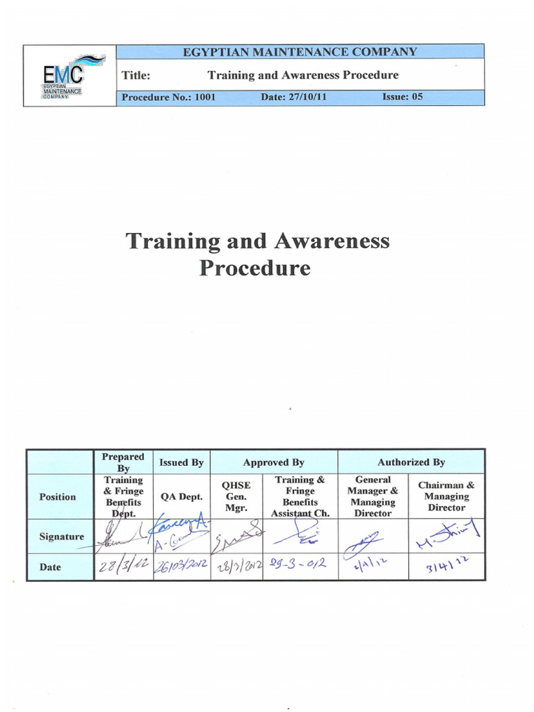 1001 Training and Awareness Procedure | PDF
