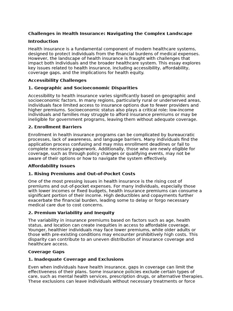 Challenges in Health Insurance Navigating The Complex Landscape | PDF