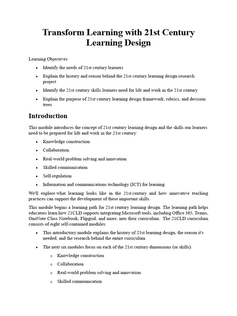 Transform Learning With 21st Century Learning Design | PDF