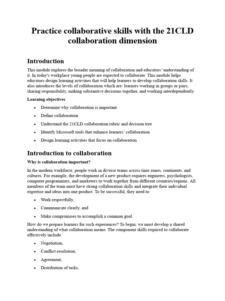 Practice Collaborative Skills With The 21cld Collaboration Dimension Pdf