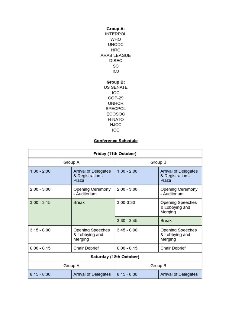 Delegate Conference Schedule | PDF