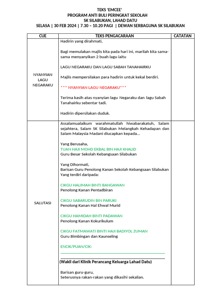 Skrip Emcee PROGRAM MELANGKAH LEBIH DEWASA | PDF