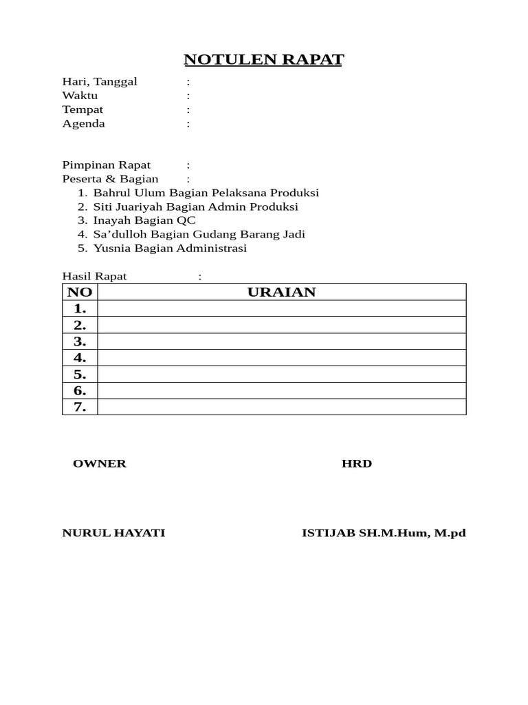 Notulen Rapat | PDF