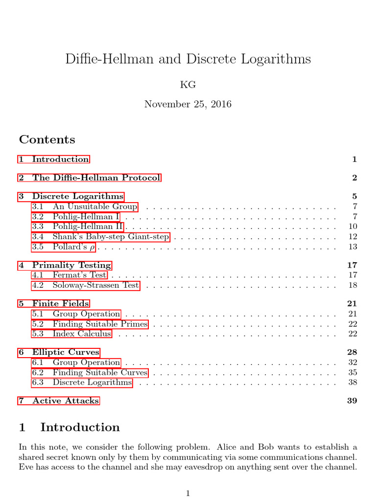 Diffie-Hellman and Discrete Logarithms: KG November 25, 2016 | PDF