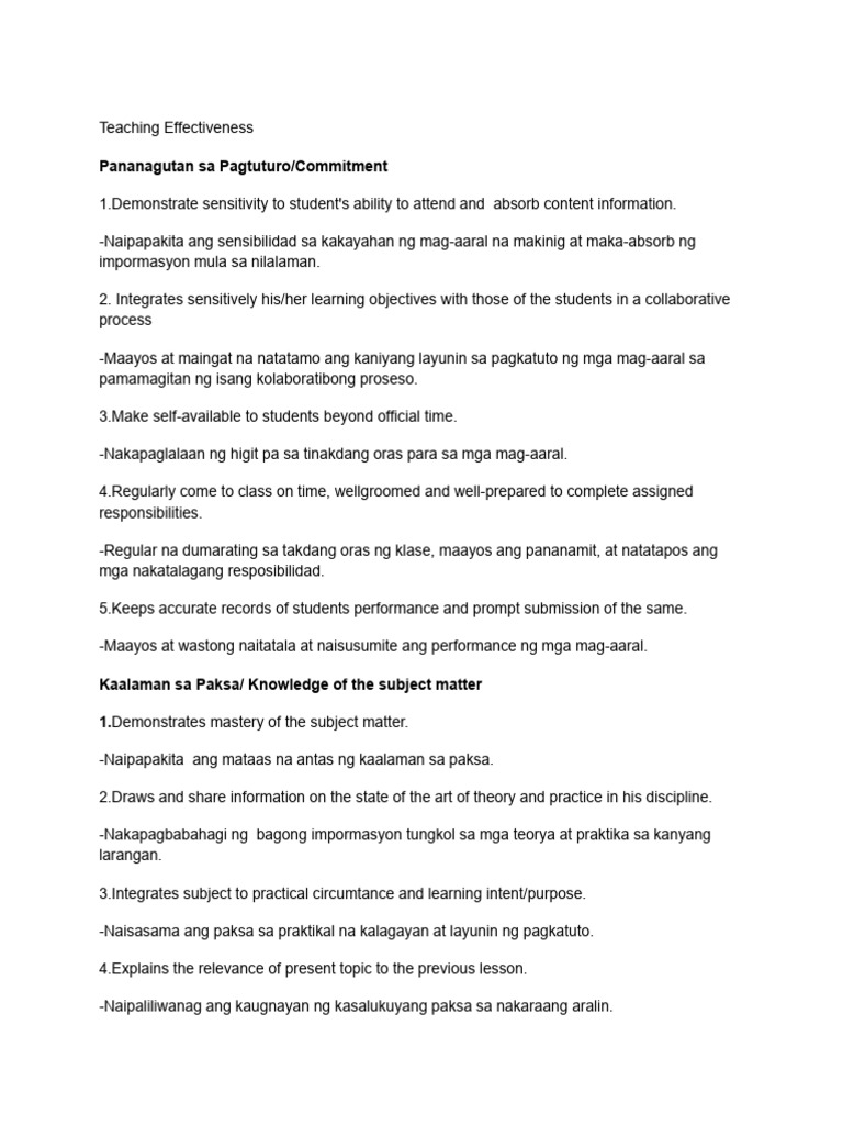 Teaching Effectiveness (Filipino) | PDF