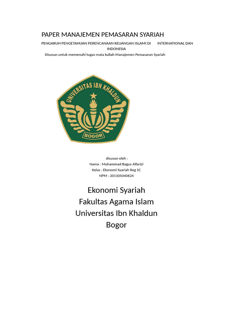 PAPER Muhammad Bagus Alfarizi-201105040624-Esy Reg 5c | PDF | Financial Services