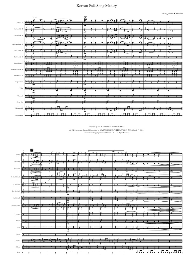 Korean Folk Song Medley Arrangement | PDF | Brass Instruments ...