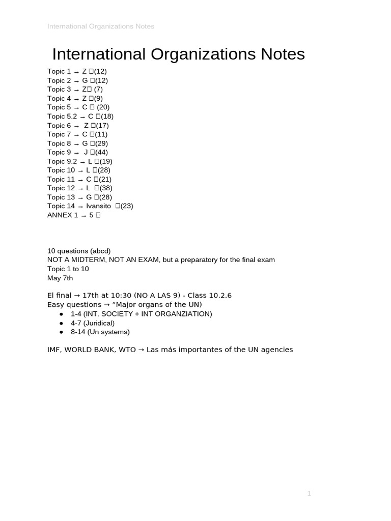 International Organizations Notes | PDF