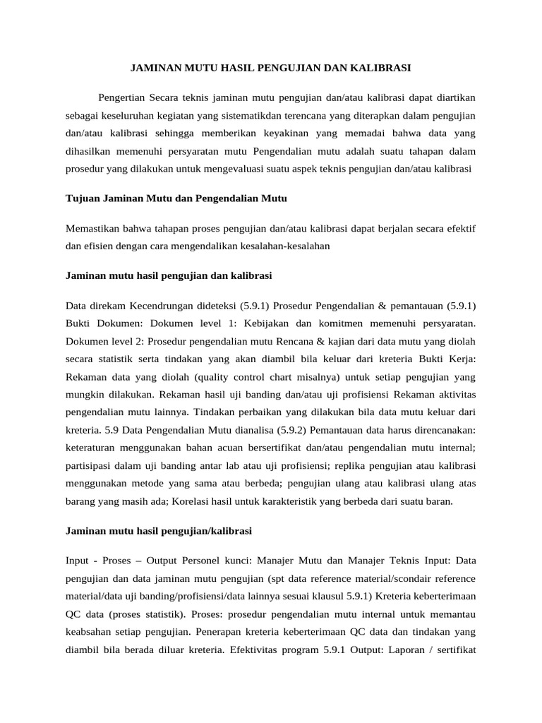 Jaminan Mutu Hasil Pengujian Dan Kalibrasi | PDF