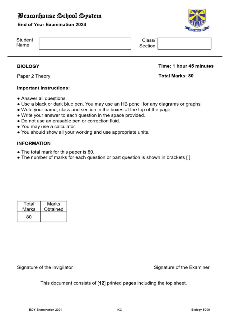 9 GCE - Biology 5090 - P2 - QP | PDF