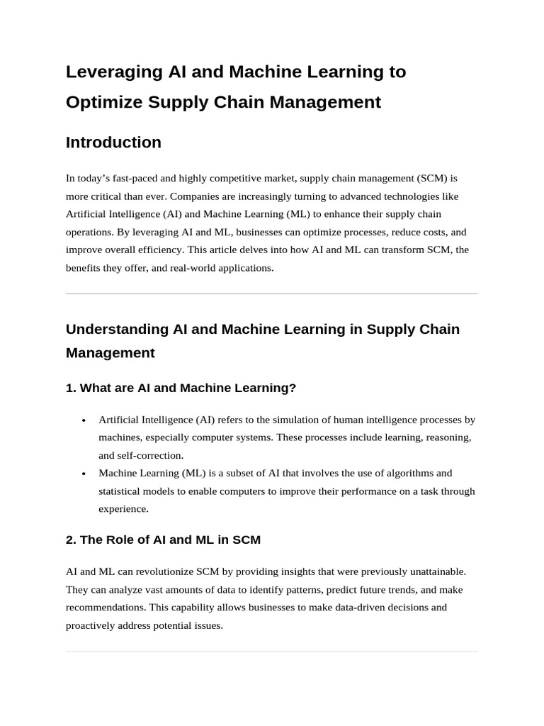 Leveraging AI and Machine Learning To Optimize Supply Chain Management ...