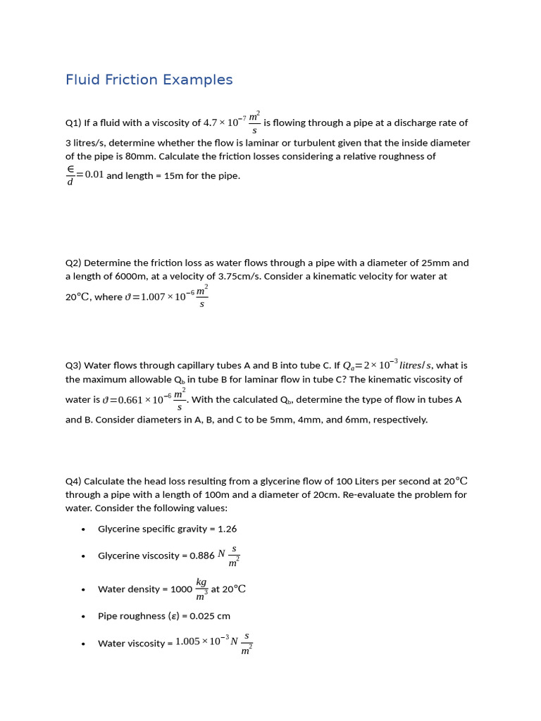 AME7008 Fluid Friction Examples | PDF