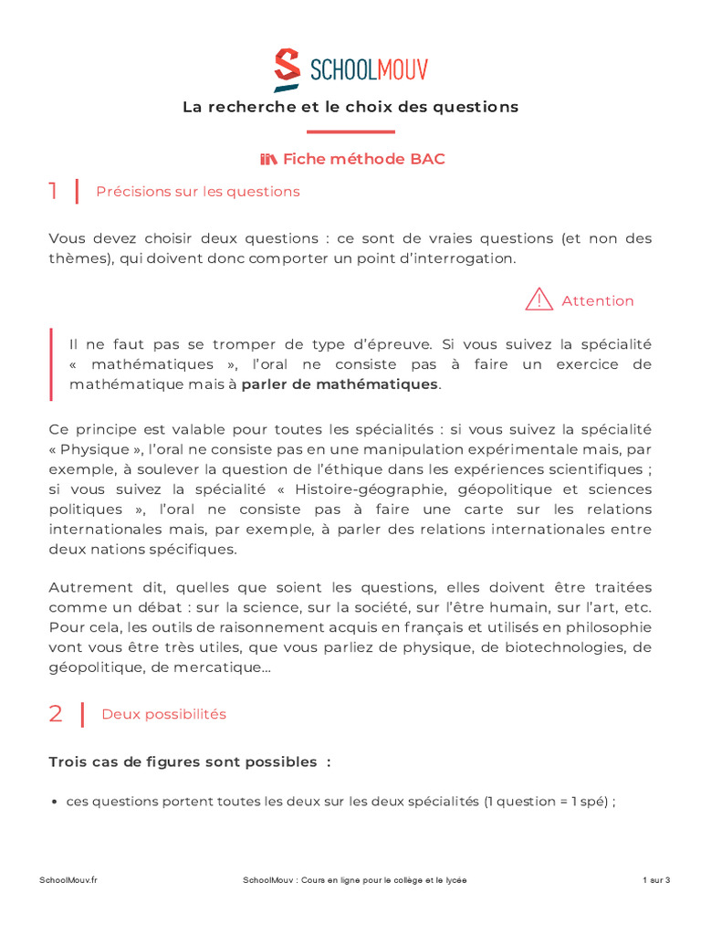 La Recherche Et Le Choix Des Questions - Fiche Methode Bac | PDF