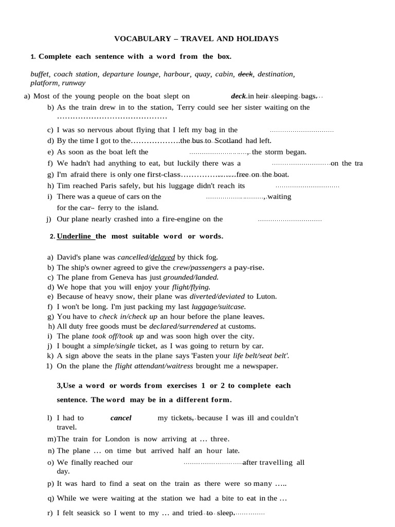 Vocabulary Travel and Holidays | PDF