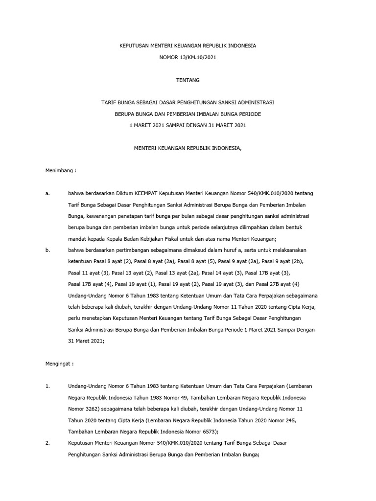 KMK 13.KM.10.2021 (Maret) | PDF