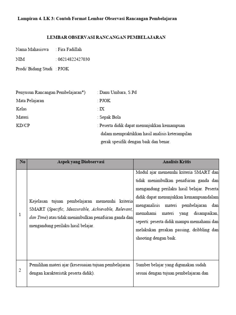 01.05.6-B4-4 Unggah LK 3 - Lembar Observasi Rancangan Dan Perangkat Pembelajaran - Siklus 1 | PDF