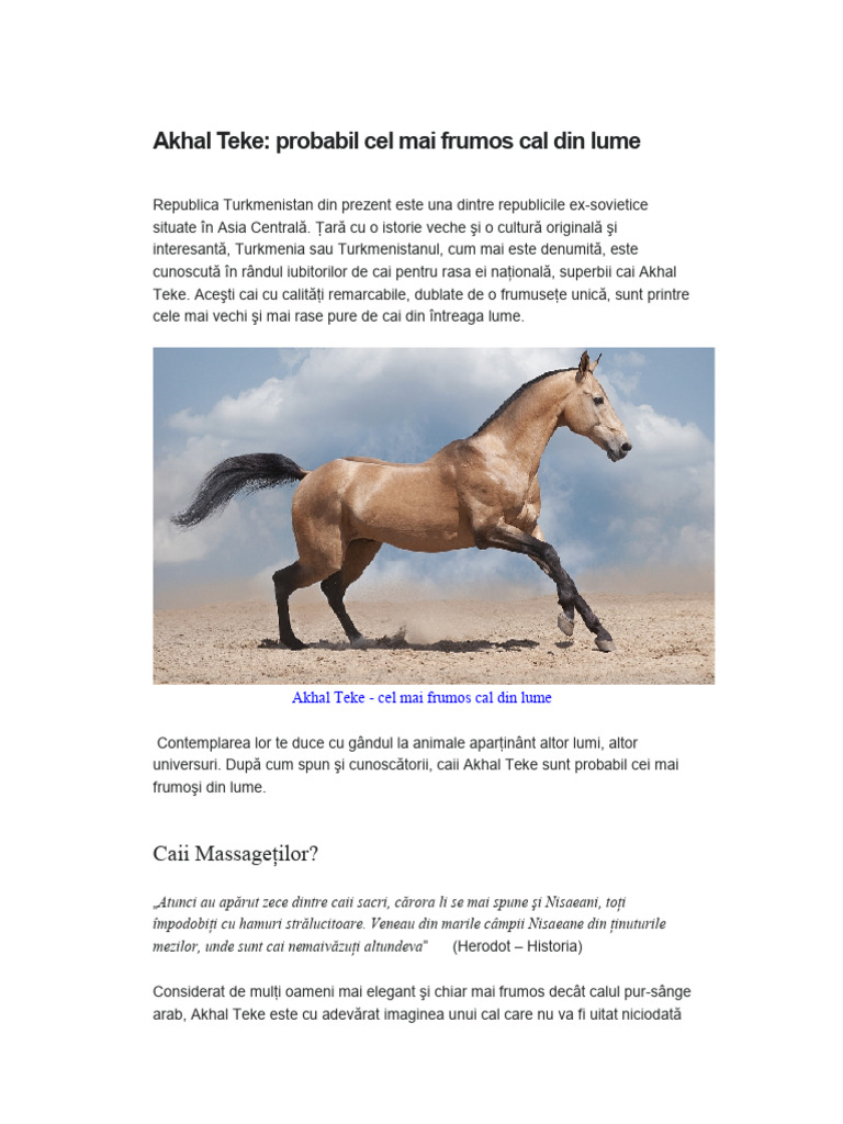 Akhal Teke - Probabil Cel Mai Frumos Cal Din Lume | PDF