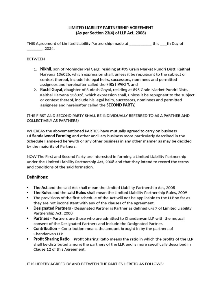 Limited Liability Partnership Agreement Pdf