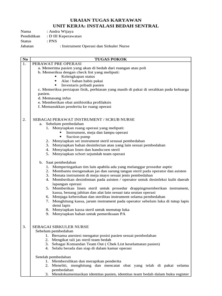 URAIAN TUGAS KARYAWAN Instrumen | PDF
