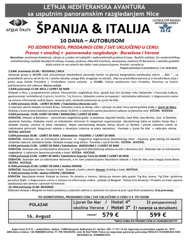 Spanija and Italija 2024 Cen 1 - (13642) | PDF