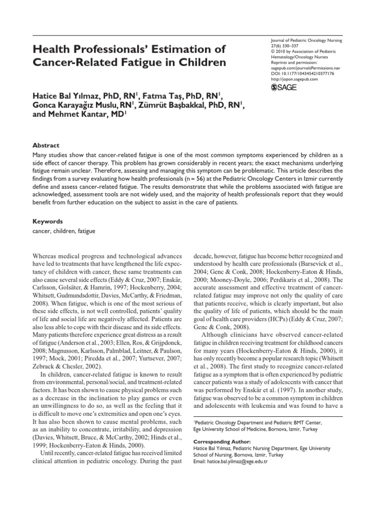 Health Professionals' Estimation of Cancer-Related Fatigue in Children ...