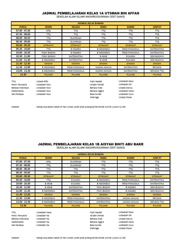 Jadwal Pelajaran Semester 1 2024-2025 | PDF